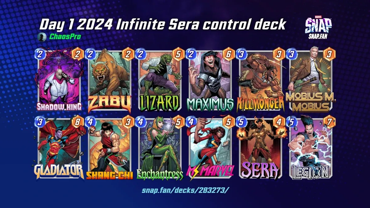 Day 1 2024 Infinite Sera control deck by ChaosPro - Marvel Snap Decks ...