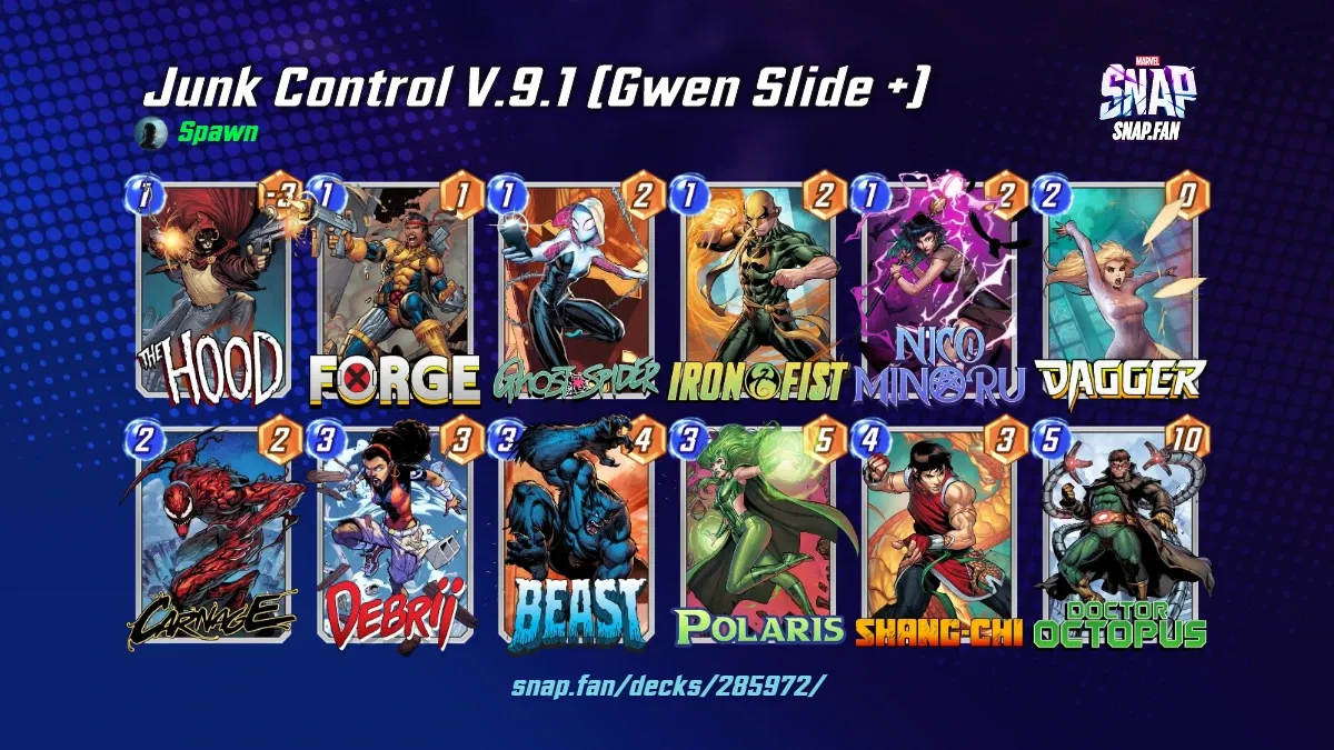 Junk Control V.9.1 (Gwen Slide +) by Spawn - Marvel Snap Decks - snap.fan