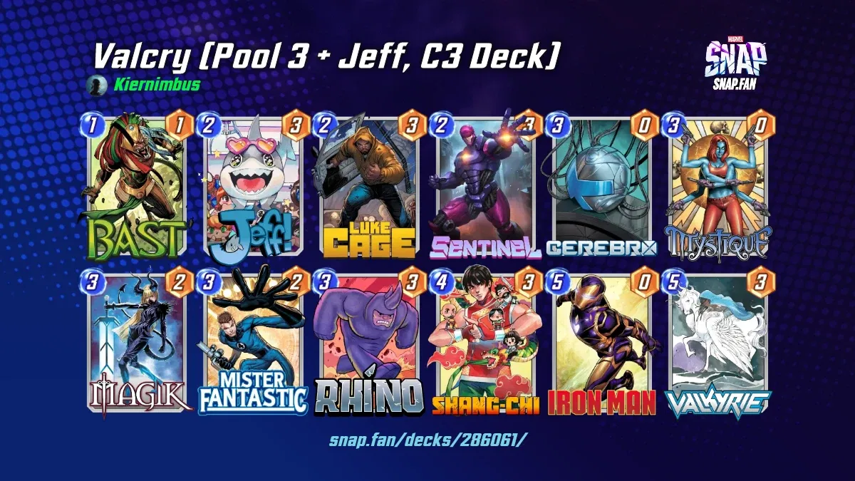 Valcry (Pool 3 + Jeff, C3 Deck) by Kiernimbus - Marvel Snap Decks ...