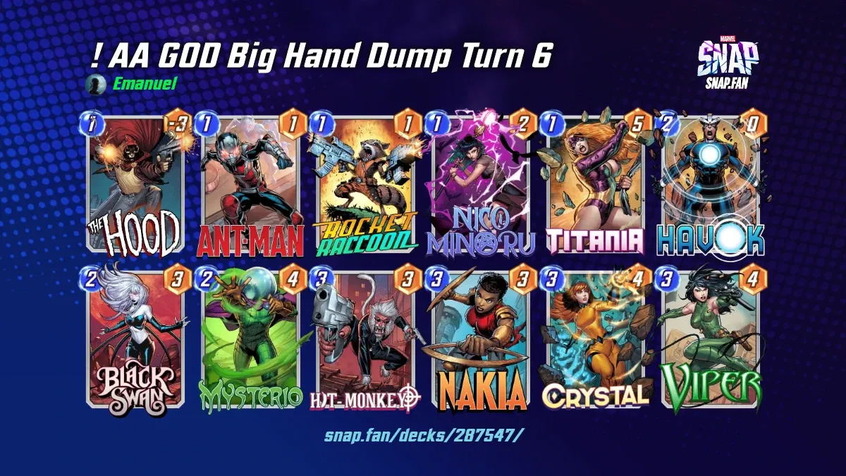! AA GOD Big Hand Dump Turn 6 by Emanuel - Marvel Snap Decks - snap.fan