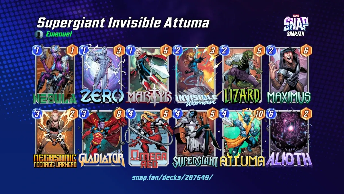 Supergiant Invisible Attuma by Emanuel - Marvel Snap Decks - snap.fan