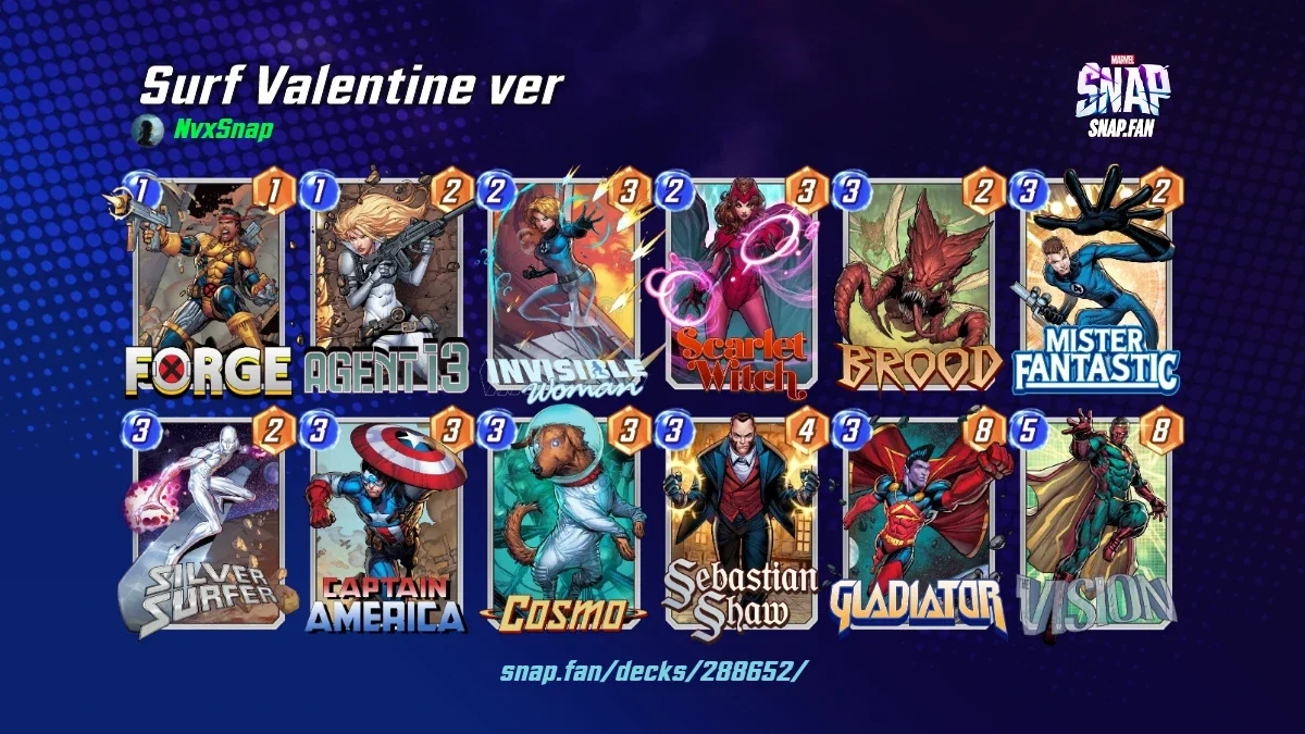 Surf Valentine ver by NvxSnap - Marvel Snap Decks - snap.fan