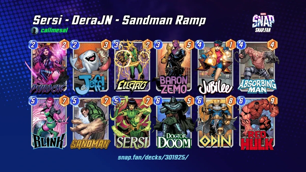 Sersi - DeraJN - Sandman Ramp by callmesal - Marvel Snap Decks - snap.fan
