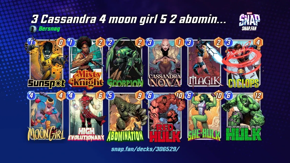 3 Cassandra 4 moon girl 5 2 abomination 2 she hulk by Bersnag - Marvel Snap Decks - snap.fan