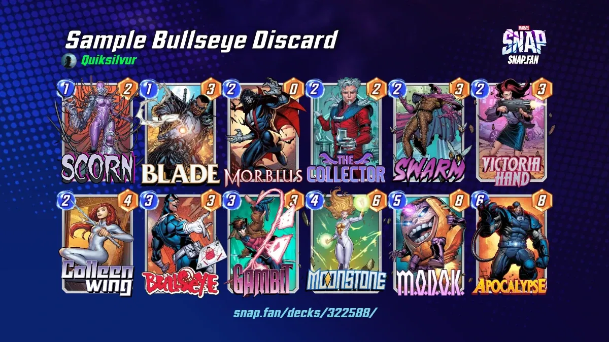 Sample Bullseye Discard by Quiksilvur - Marvel Snap Decks - snap.fan
