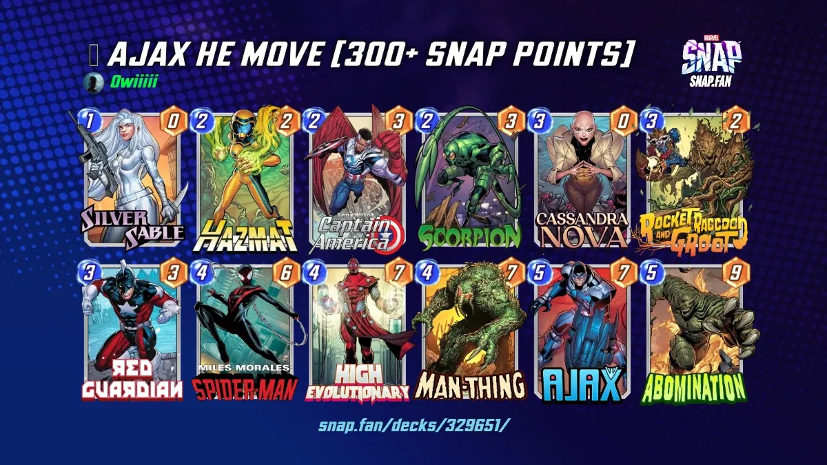 🔝 AJAX HE MOVE [300+ SNAP POINTS] by Owiiiii - Marvel Snap Decks - snap.fan
