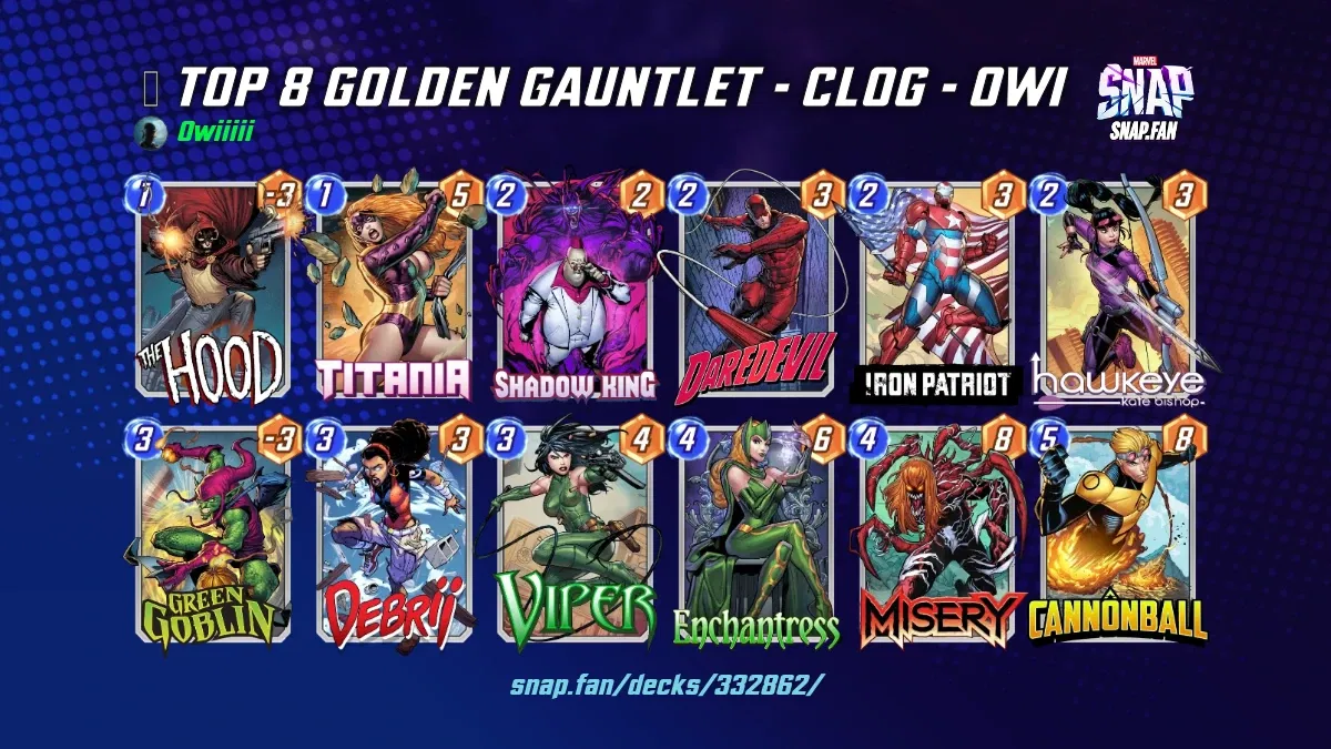 🏆 TOP 8 GOLDEN GAUNTLET - CLOG - OWI by Owiiiii - Marvel Snap Decks - snap.fan
