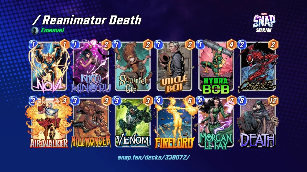 / Reanimator Death by Emanuel - Marvel Snap Decks - snap.fan