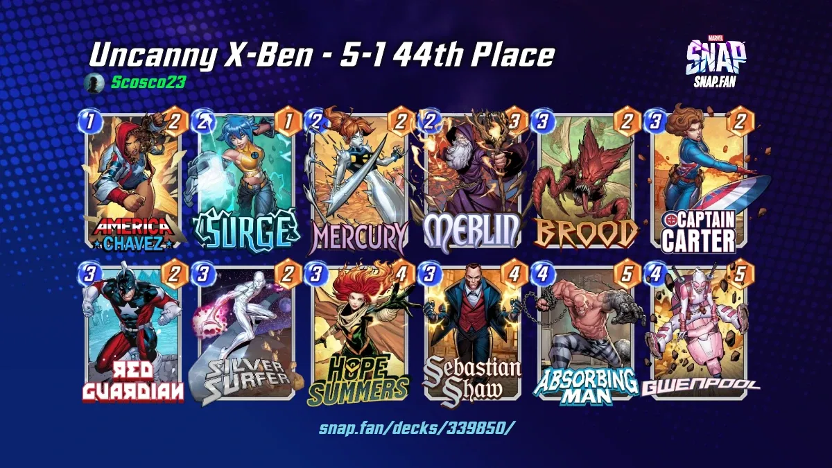 Uncanny X-Ben - 5-1 44th Place by Scosco23 - Marvel Snap Decks - snap.fan